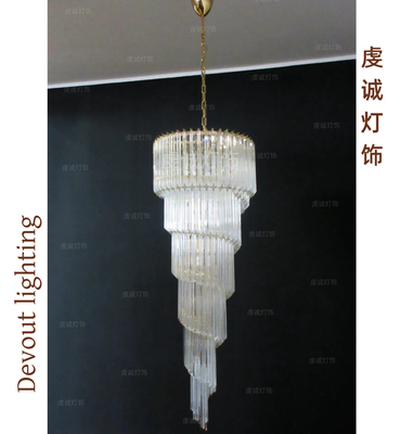 法式MURANO玻璃南洋中古穆拉诺轻奢水晶挑空复古别墅复式楼梯吊灯