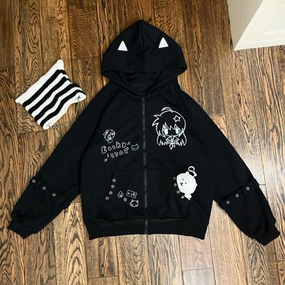 blurredbear原创宅萌亚文化猫耳朵长袖连帽卫衣女二次元开衫外套