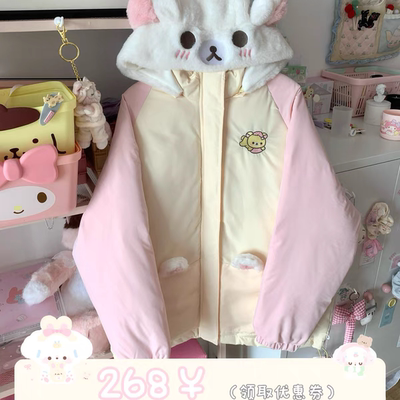 秋冬宽松纯棉加厚外套可爱系连帽