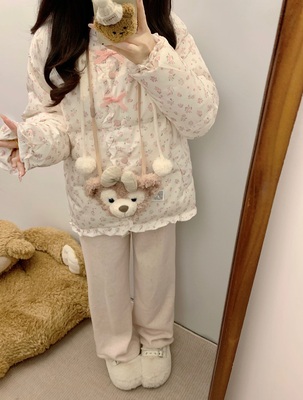 2025秋冬新款甜妹韩系国标白鸭绒羽绒服女百搭碎花加厚棉服外套女