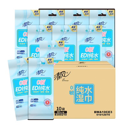 清风0敏纯水湿巾纸 1提10片*10提共100片 独立便携式包装BWA10CE3