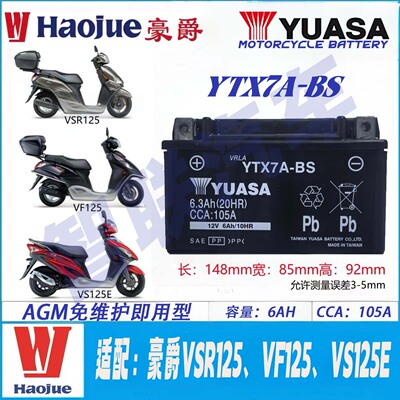 适用豪爵VSR125 VF125 VS125E原厂12V通用踏板摩托车电瓶蓄电池