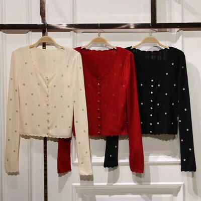 鸟2022春款百搭甜美风A1EDB1102蕾丝边印花开衫AA1EDB110216