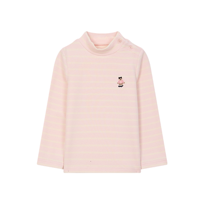 小熊童装保温立领刺绣条纹T恤