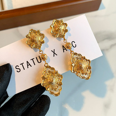 vintage耳环轻奢长款法式流苏