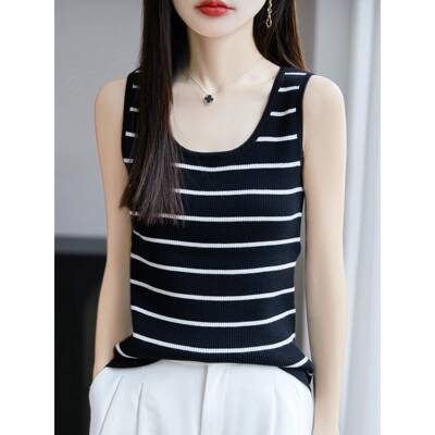 条纹u领针织背心2026年夏季新款宽吊带无袖底衬衫薄上衣0321r