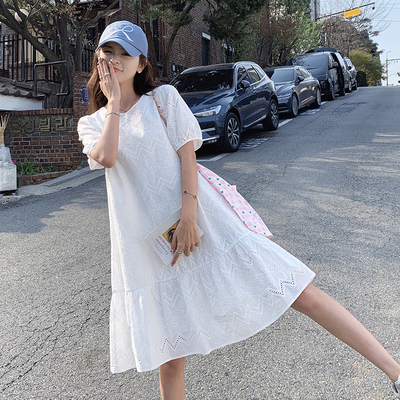 淑女百搭连衣裙女纯棉镂空