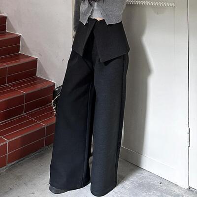 【5折清仓】设计感假两件阔腿裤冬季新款博主风毛呢直筒休闲裤厚