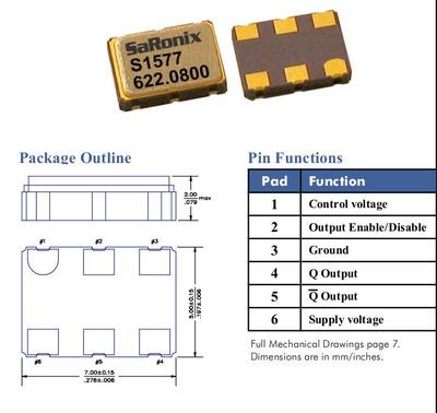 差分压控晶振 VCXO 5*7mm 5070 6p 6脚 622.08MHZ 622.0800M 高频