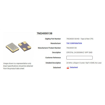 TXC 无源晶振 7M24000138 3225 晶体谐振器 24M 24MHZ 18PF 晶技