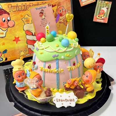 卡通跷跷板星星人蛋糕装饰摆件吹泡泡星星人儿童生日派对烘焙装扮