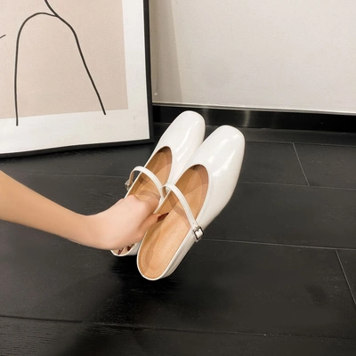 玛丽珍鞋2024年夏季新款休闲方头浅口平底包头凉鞋女夏仙女风单鞋