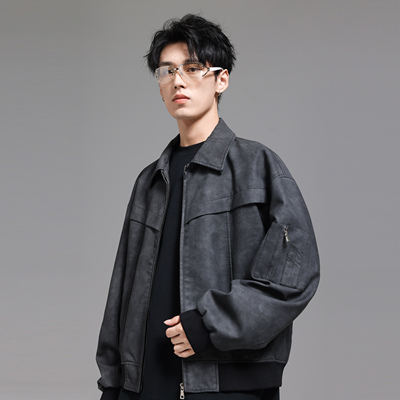 UNKNOWTAL扎染PU皮飞行拉链夹克