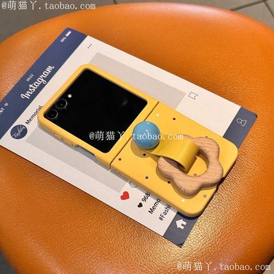 大视窗卡通木质指环扣适用三星zflip6手机壳GalaxyZFlip7新款折叠屏彩虹波点sm-zflip5皮纹挂扣FE磨砂肤感女