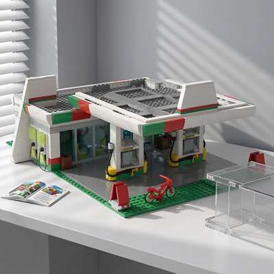 现货小颗粒MOC-51513城镇加油站街景建筑积木益智玩具模型摆件
