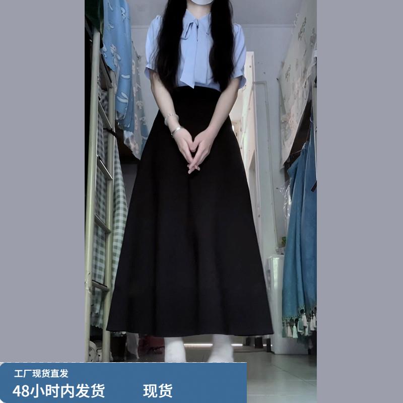 学院风黑色衬衫连衣裙子女装夏季2026新款小个子半身长裙职业套装