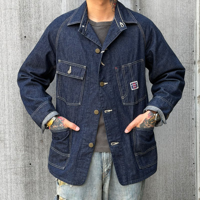 Workers Japan 10oz缓慢梭织全衣三本针复古多袋猫扣牛仔工装夹克