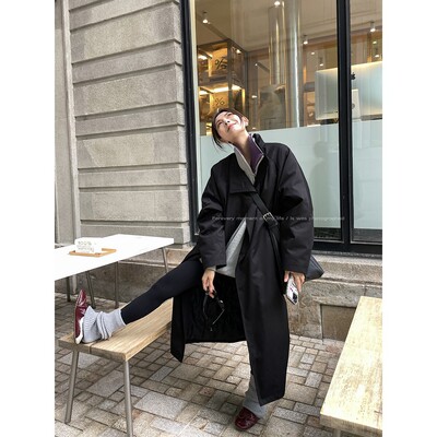 2773# JCCC影子【皓夜】极简一粒扣长款风衣秋冬宽松羽绒外套女