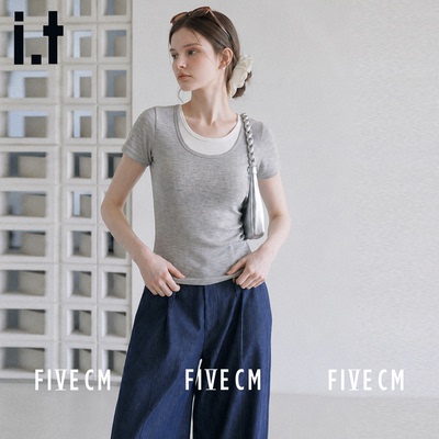 itFIVECM简约假两件短袖t恤女