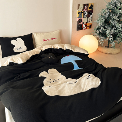 小众轻卡通仿生羊绒四件套