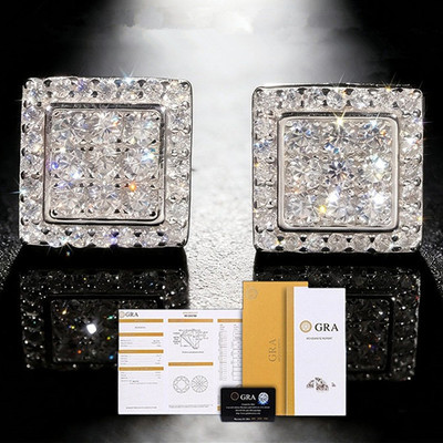 S925银D色VVS莫桑钻满钻耳钉