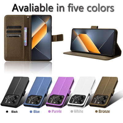 适用传音Tecno Pova6 Pro 5G，LI9钻石纹皮套手机壳插卡防摔保护套翻盖式男女外壳商务软潮壳