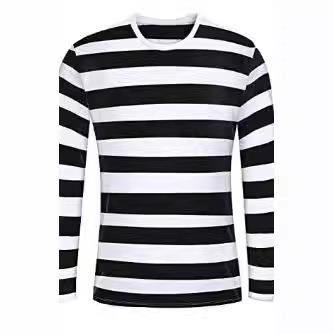TMen's Prisoner Motorcycle Shirt Striped Long SleeveTShirt