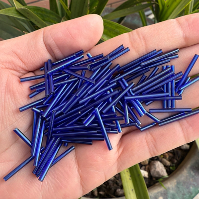 宝蓝色玻璃流苏演出服辅料管珠