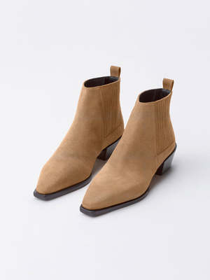 国现货aeyde欧美磨砂麂皮方头时髦切尔西短靴粗跟BEA套筒春秋冬中