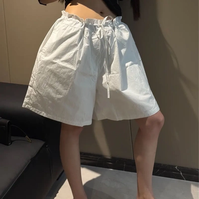 白色花苞休闲短裤夏薄款宽松直筒