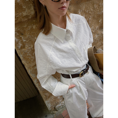 MOERSHOP  “拿捏高智清冷帅”白色阔型高档飒感衬衫老钱长袖衬衣