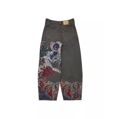Y2K嘻哈印花美式宽松刺绣牛仔裤