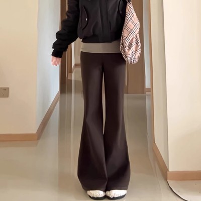 黑色微喇叭裤高腰修身显瘦马蹄裤