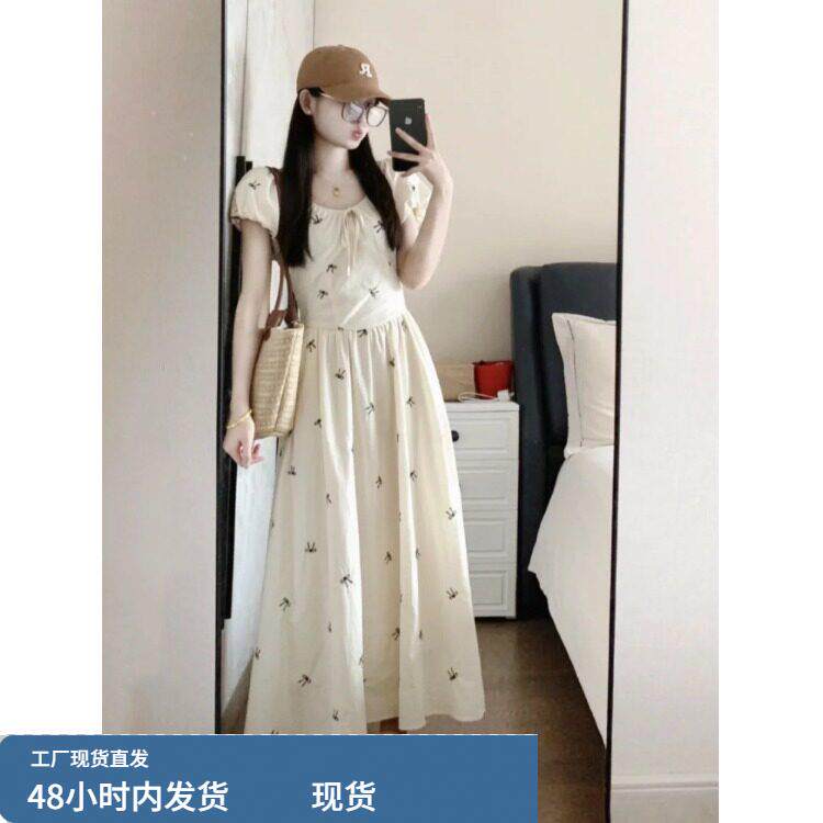 孕妇装春夏新款法式初恋泡泡袖蝴蝶结连衣裙小个子气质显瘦长裙子