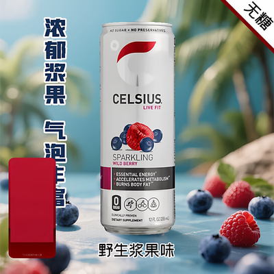 燃力士Celsius美版进口 无糖气泡能量饮料野生浆果味355mlx6罐