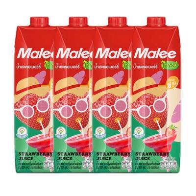泰国进口玛丽Malee草莓白葡萄复合果汁饮料1Lx4瓶量贩装 奶茶原料