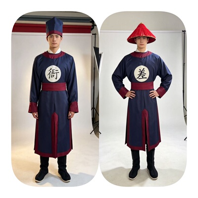 戏剧舞台专用衙役捕头差役服影视古装演出服圆形补子汉字印花汉服