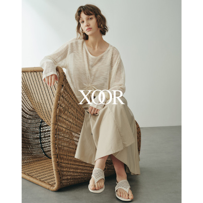 XOOR夏季镂空曲珠纱抽绳针织衫女