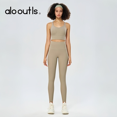 alo outls官方奥莱店细罗纹聚拢美背运动文胸后交叉高弹瑜伽内衣