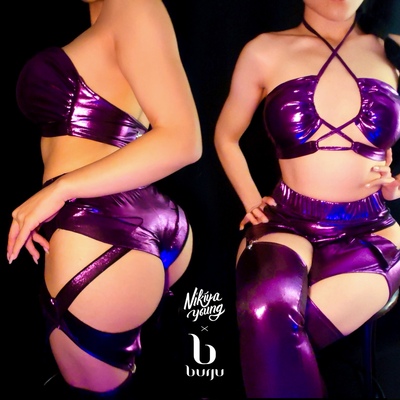 Burju联名 闪光Heels套装上衣电臀短裤镂空抽绳钢管舞NIKIYAYOUNG