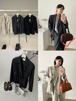 Hygge灰色西装 系腰带 职业装 外套 小西装 欧美风