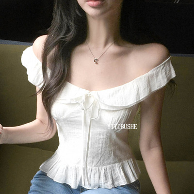 纯欲女人味荷叶边无袖衬衫上衣