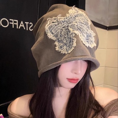 新款刺绣蝴蝶堆堆帽女卷边冷帽