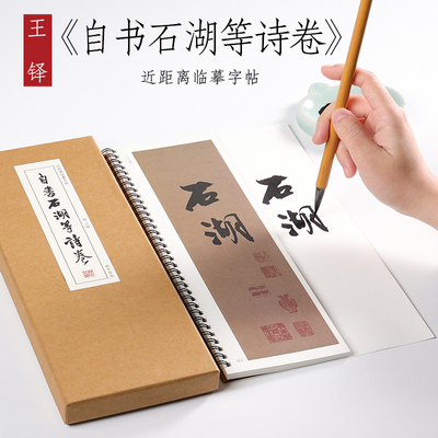 明 王铎 行书《自书石湖等诗卷》书法字帖行书墨迹本毛笔字帖临摹入门成人字帖卡近距离临摹字卡 纸中作乐