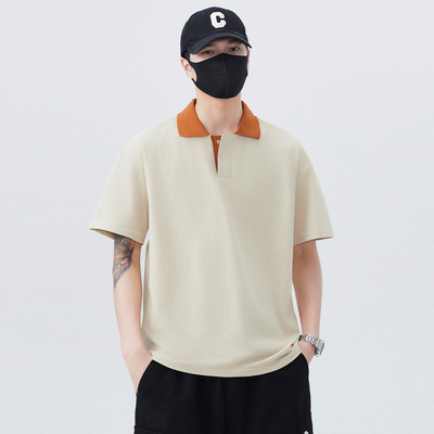 shirt men tshirt撞色翻领短袖t恤男士2026新款polo通勤百搭轻熟
