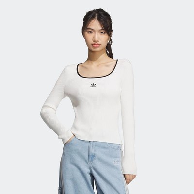 阿迪达斯三叶草紧身针织套头衫女子收腰紧身卫衣长袖毛线衫JM8055