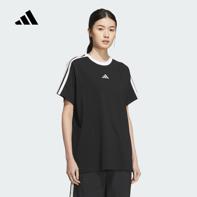 adidas阿迪达斯棉质三条纹半袖正品秋女宽松多巴胺短袖T恤 KC5439