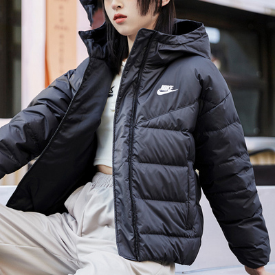 耐克女子黑色短款羽绒服2025冬季新款轻薄保暖羽绒上衣外套DQ5904