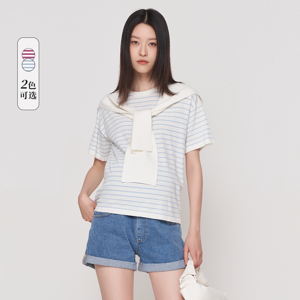 SELLYNEAR孕妇条纹T恤夏装宽松纯棉短袖t恤女夏季百搭宽松上衣