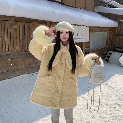 3MER蝴蝶结领毛毛可拆卸外套